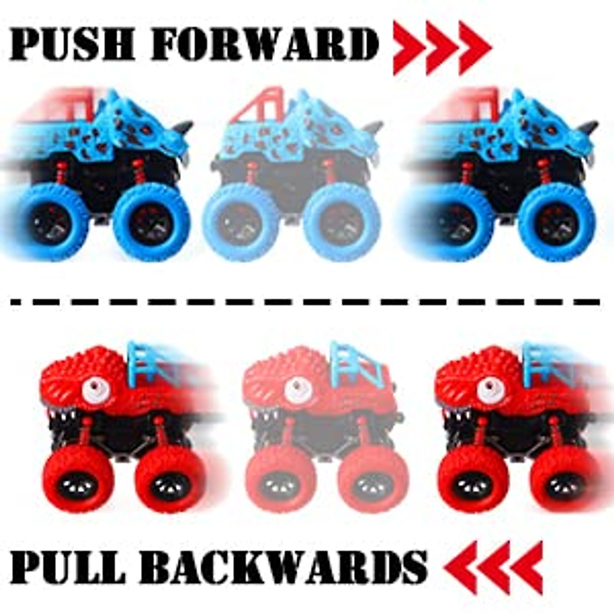 aovowog Monster Truck for Boys, 4 Pack Pull Back Cars, Friction Powered Cars for Kids, Dinosaur Truck Toys for 3 4 5 6 Year Old Boys - Christmas Birthday Party Gift for Kids