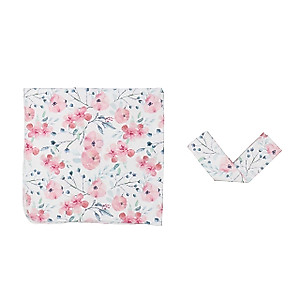 Giggle Angel Baby Receiving Blanket Swaddle Blanket Infant Wrap Pink Floral Pattern with Matching Bowtie (Pink)