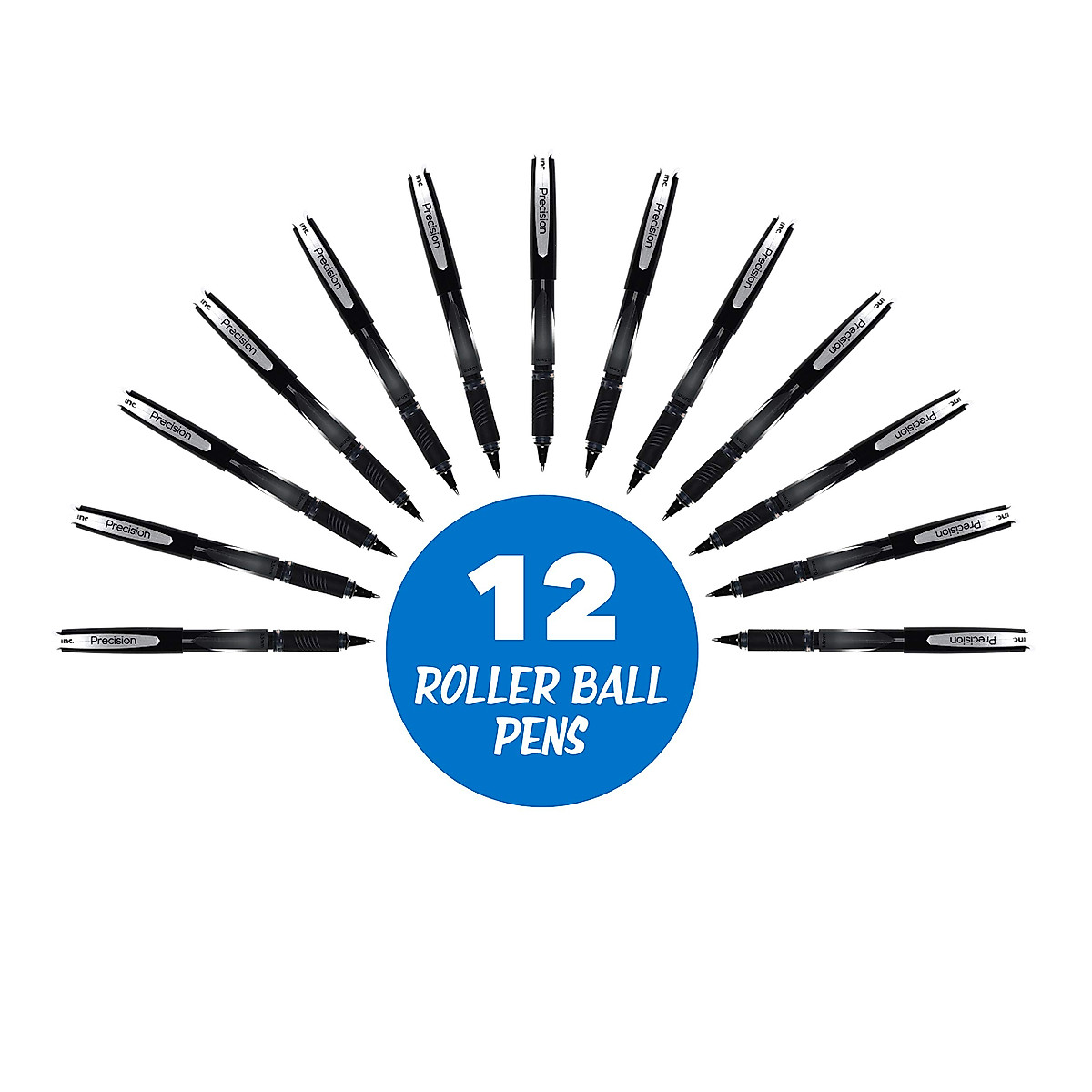 INC R2 PRECISION ROLLERBALL 0.5 MM Tip Ultra Fine Point 12 Count Comfort Grip R-2 Precision Pens with Free Flowing Liquid Ink for Smooth Writing, Premium Black Ink Pens for Home, School or Office