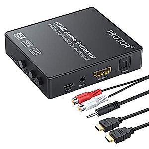 PROZOR HDMI Audio Extractor with Volume Control 4K, HDMI to Optical Spdif Toslink + R/L(RCA) + 3.5mm Stereo Audio Support 4K 3D 1080P