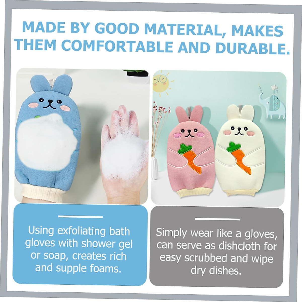 KOMBIUDA Exfoliating Gloves 2pcs Cartoon Bath Towel Loofah Hand Towel Plant Fibres Child Body Scrub Gloves
