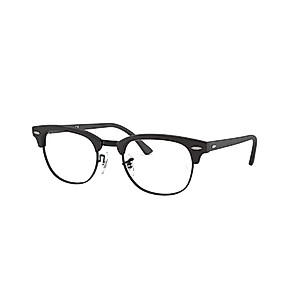 Ray-Ban RX5154 Clubmaster Square Prescription Eyeglass Frames, Matte Black/Demo Lens, 49 mm