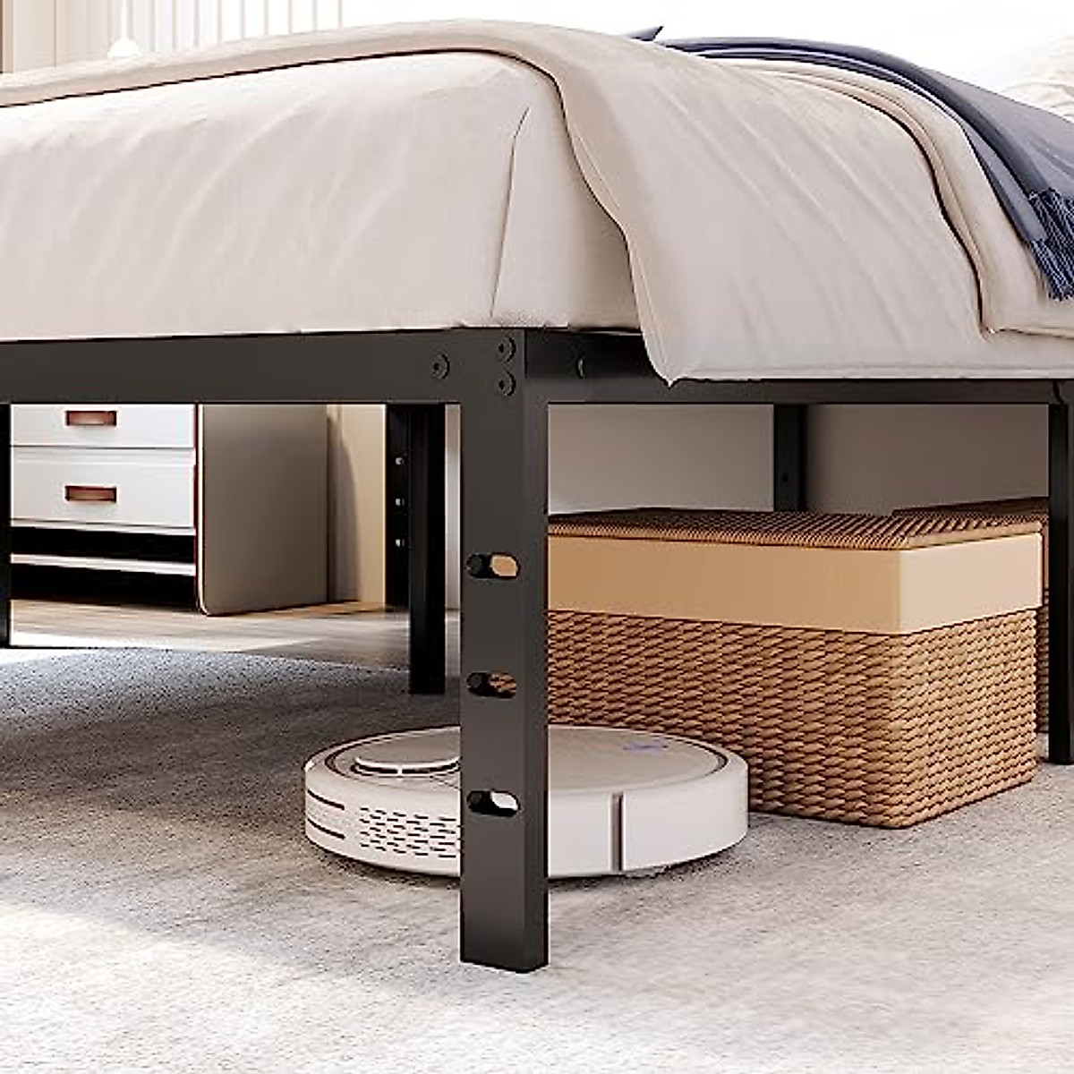 zizin Cal-King Size Bed Frame 18 Inch Metal Platform Bed Frame No Box Spring Needed Mattress Foundation with Steel Slats Support Noise Free Heavy Duty Bed Frame with Storage Space Under Frame, Black