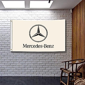 KasFlag White Mercedes Banner Benz Flag 3x5ft (150D Poly HD Printing) College Room Dorm Decor Wall Decor