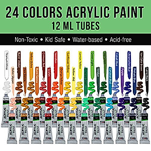 U.S. Art Supply 60-Piece Deluxe Artist Acrylic Painting Set with Aluminum Tabletop Easel, 24 Acrylic Paint Colors, 22 Brushes, 2 Stretched Canvases, 3 Canvas Panels, Paint Palette Knives Painting Pad