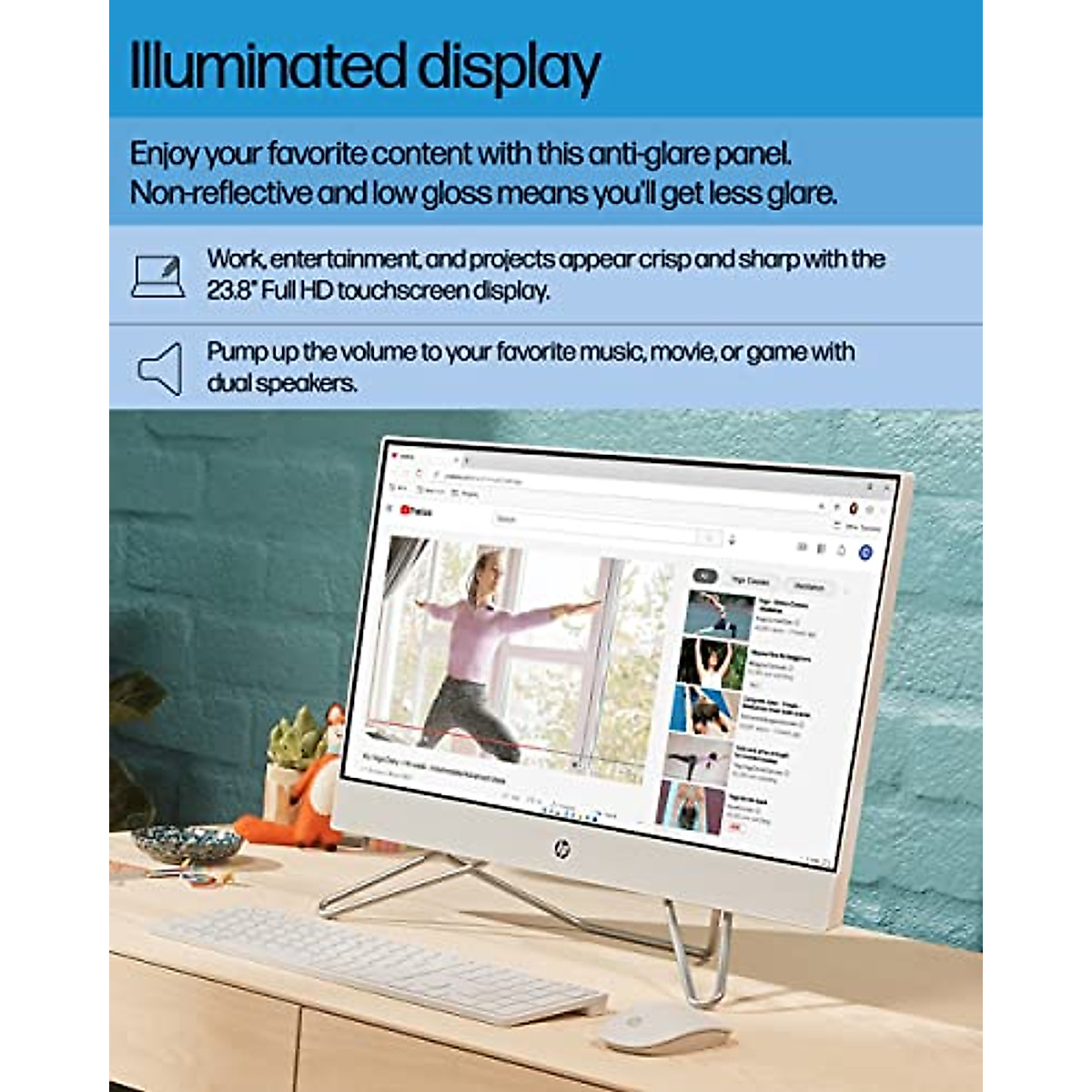 HP All-in-One Bundle PC, 23.8" Full HDMicro-Edge Touchscreen Display, 12thGeneration Intel® Core™ i7Processor, Intel® Iris® Xe Graphics, 16 GBSDRAM, 512 GB SSD,Windows11 HomeOS, Wi-Fi(24-CB1180, 2022)