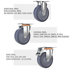 Heavy Duty Casters, 4 Inch Caster Wheels, Casters Set of 4 Wheels Directional-Swivel-Brake Casters, Industrial/Workbench/Cart Casters Rubber-Silent Load Capacity 600Kg(Universal)
