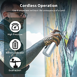 MGGSUG Airbrush Kit with Compressor 36PSI Air Brush Gun Rechargeable Portable Handheld Cordless with LCD Screen for Nail Art, Painting, Cake Decor, Cookie, Mode, Makeup, Barber (Silver)