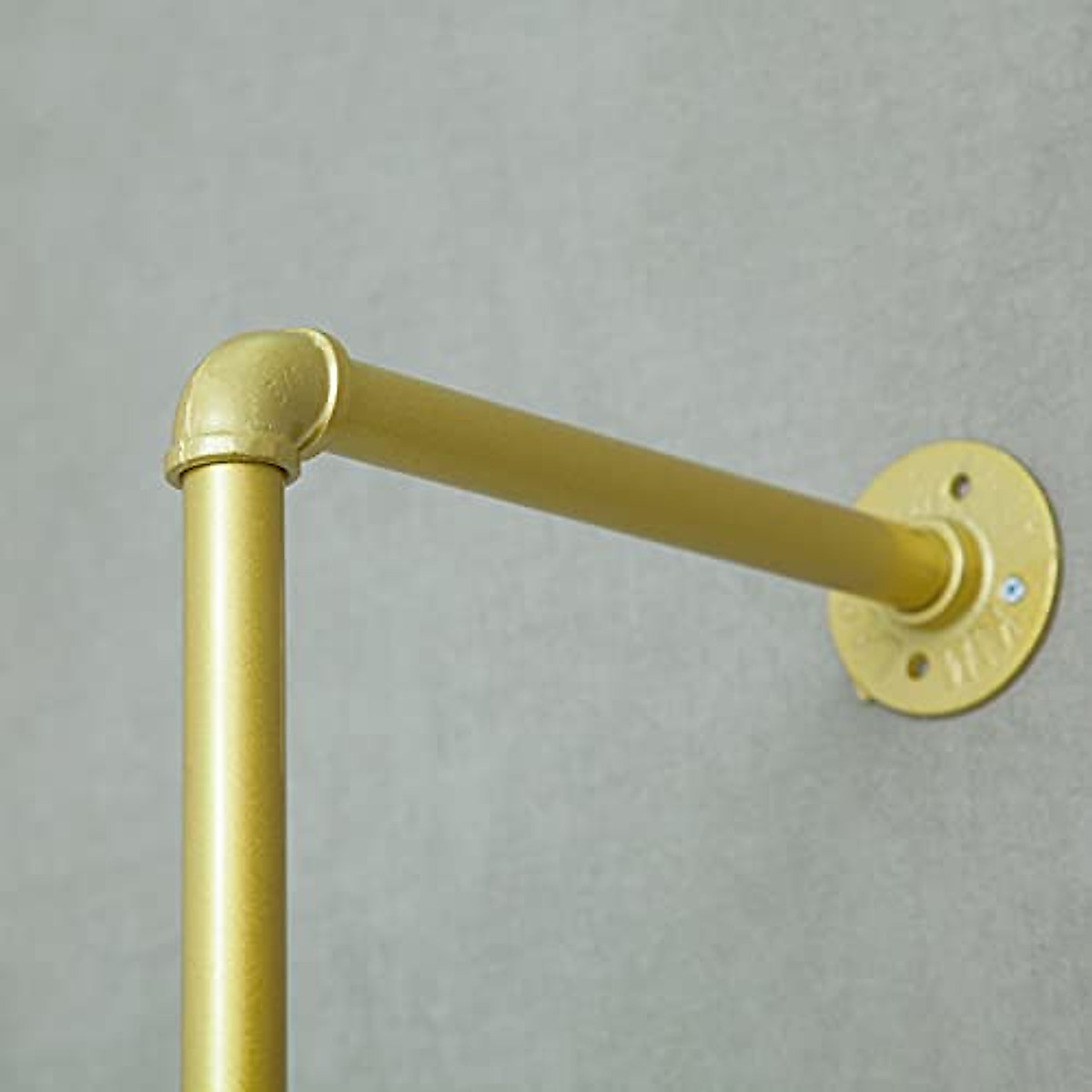 Industrial Pipe Wall Mounted Garment Rack with Top Shelf, Detachable Pipe Clothes Rack, Space-Saving Hanging Bar, Detachable Multi-Purpose Rod for Closet Storage, Gold, 47.2x10 Inches