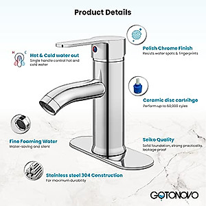 gotonovo Stainless Steel 304 Bathroom Faucet Chrome Polished Farmhouse Single Handle Lavatory Basin Vanity Sink Faucet with Supply Line