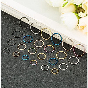 REVOLIA 24Pcs 22G 316L Stainless Steel Nose Rings Hoop Cartilage Ear Septum Piercings 6-12mm