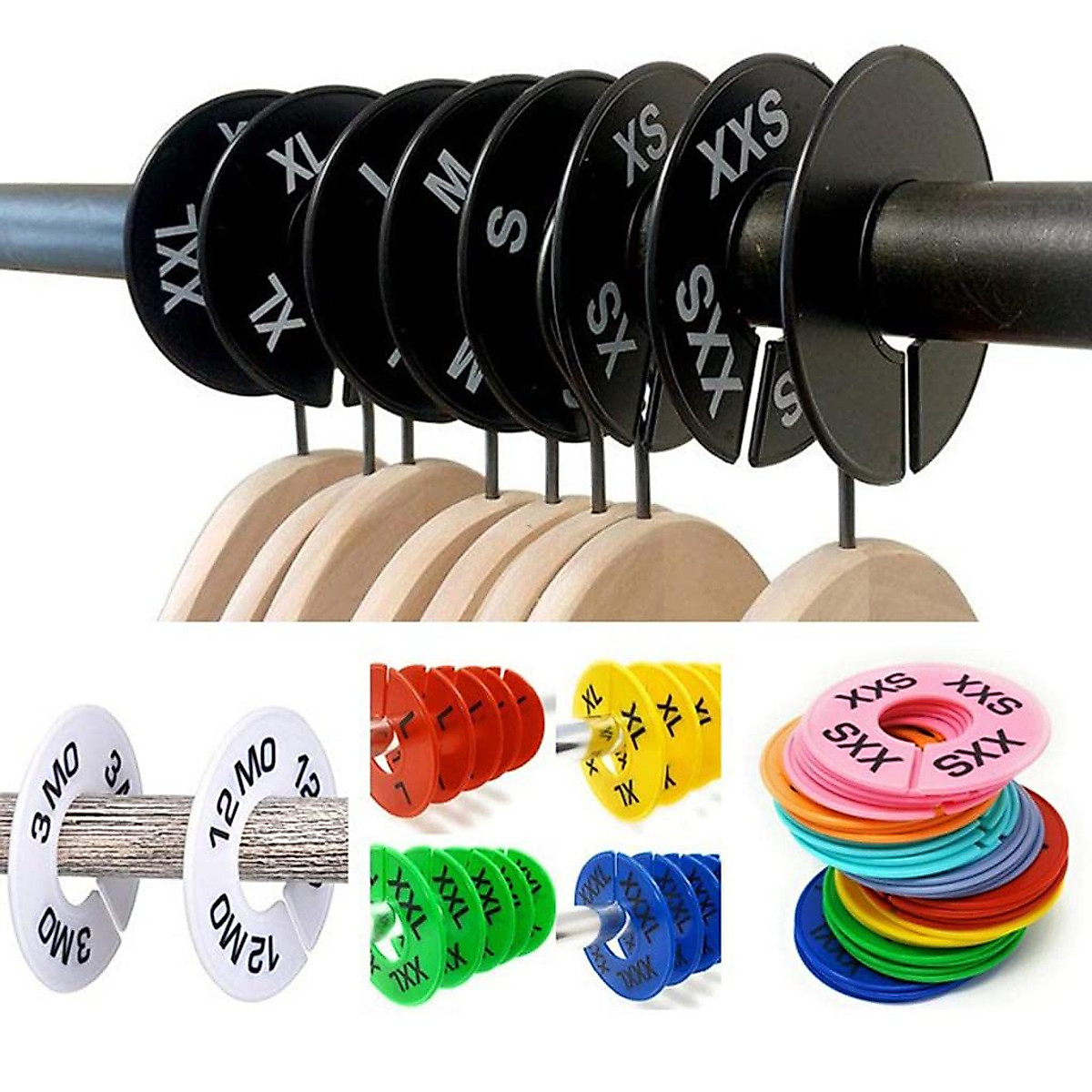 10Pack Clothing Rack Size Dividers Wardrobe Round Hangers Dividers, Black