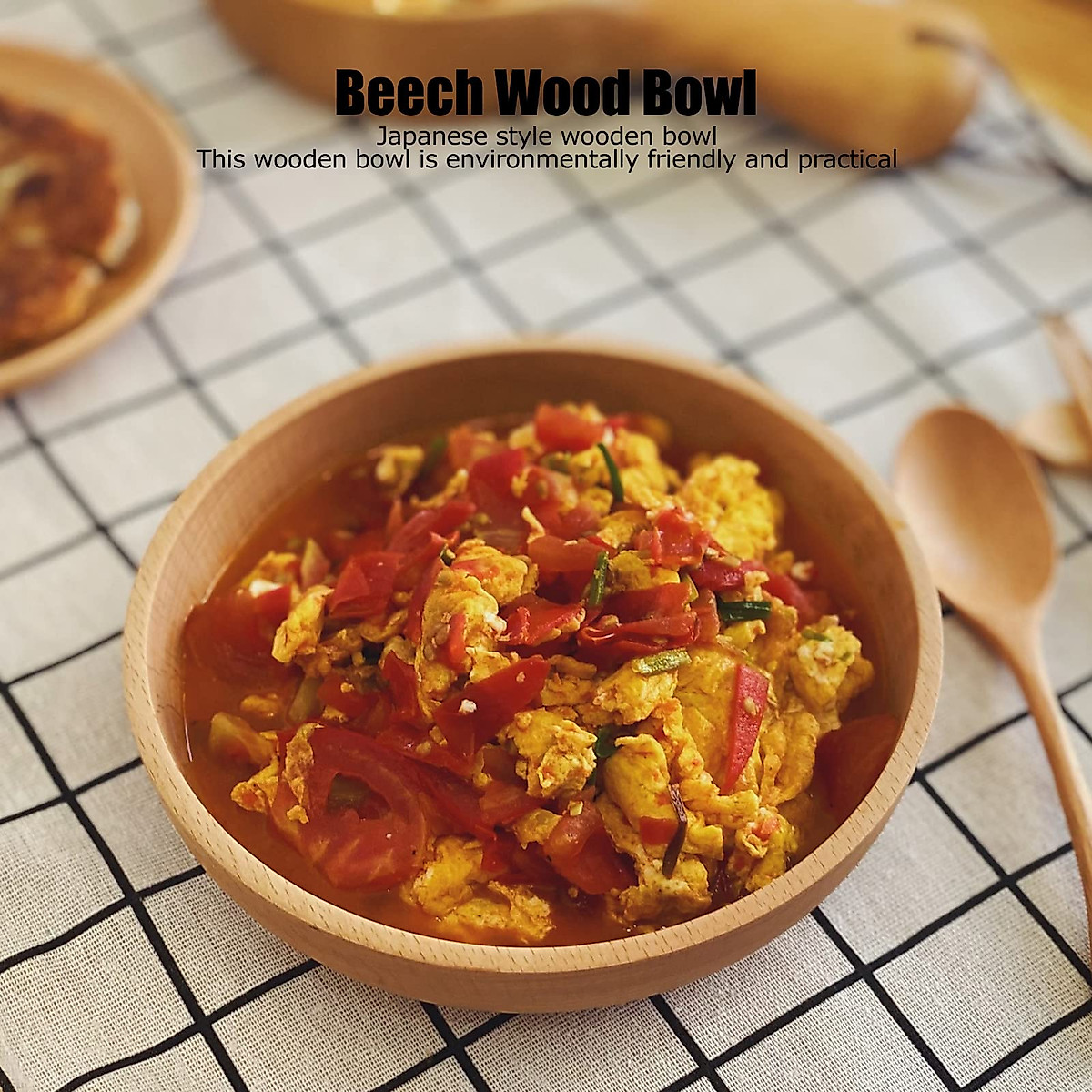 Salad Wooden Bowl, Round Household Beech Wooden Bowl Wooden Bowl for Salad Dipping Sauce Pasta Cereal(L)