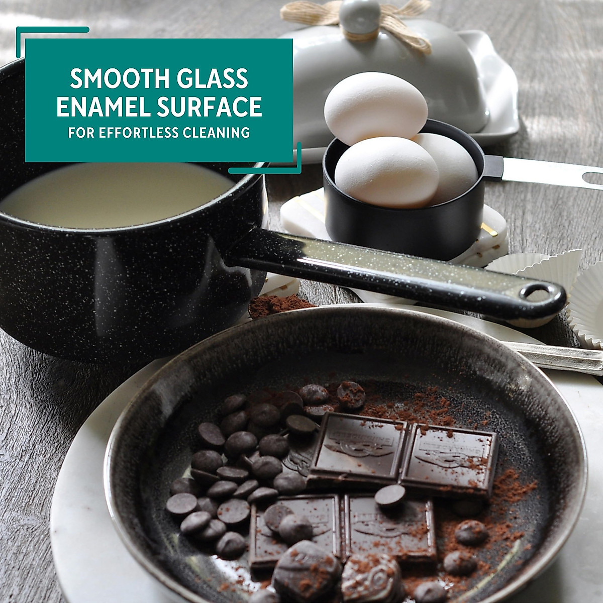 MIRRO 1.25qt Enamel Saucepan, Black