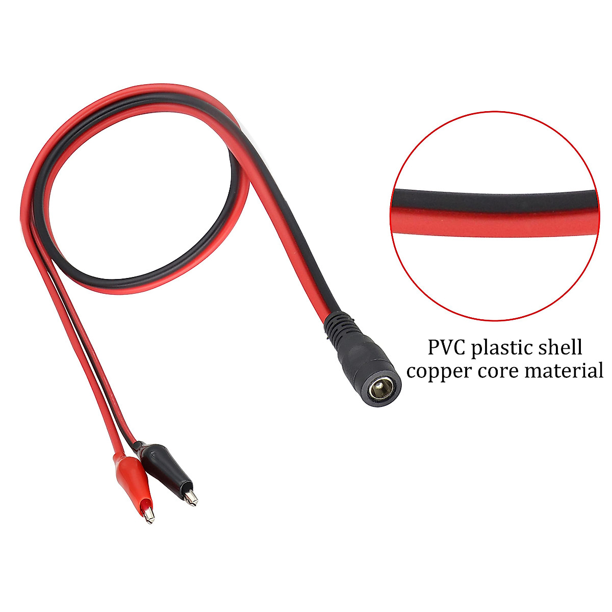 HCFeng DC Plug Power Adapter Cable, 12V DC Male/Female Jack to Alligator Clip Power Cable DC5521(5.5mmx2.1mm) Cable with Double Alligator Clips for CCTV Camera and Lighting[4pack /50cm]