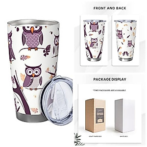 Owl Tree Branches Tumbler with Lid and Straw 20oz Stainless Steel Car Cup for Hot and Cold Drinks, Double Wall Insulated Travel Coffee Mug Reusable Drink Thermos Cup Birthday Gifts