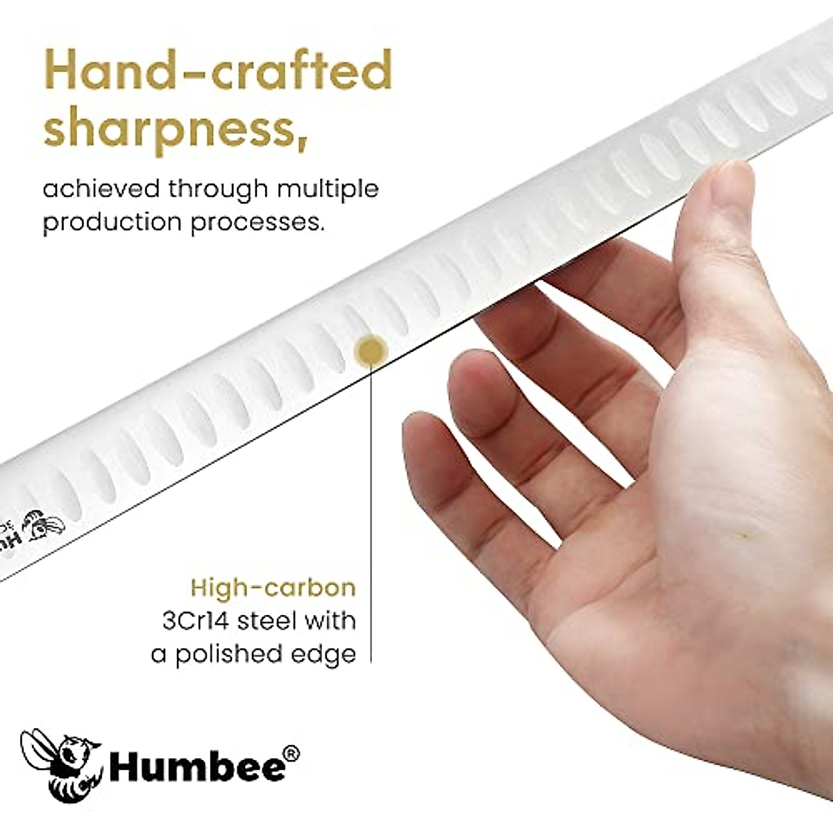 Humbee 14 inch Carving Knife Razor Sharp Blade with Granton Edge for Cutting Smoked Brisket, BBQ Meat, Turkey