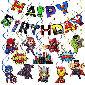 Superhero Party Supplies decorations Superhero Party Banner Decorations for Kid, Boys and Girls Superhero Hanging Swirls Party Decorations