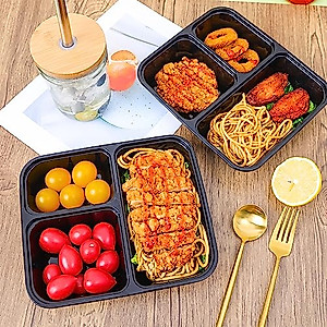 Moretoes 50 Pack 32 oz Meal Prep Containers 3 Compartment Plastic Food Storages with Lids, Reusable Food Take-Out Lunch Box Microwave/Freezer/Dishwasher Safe