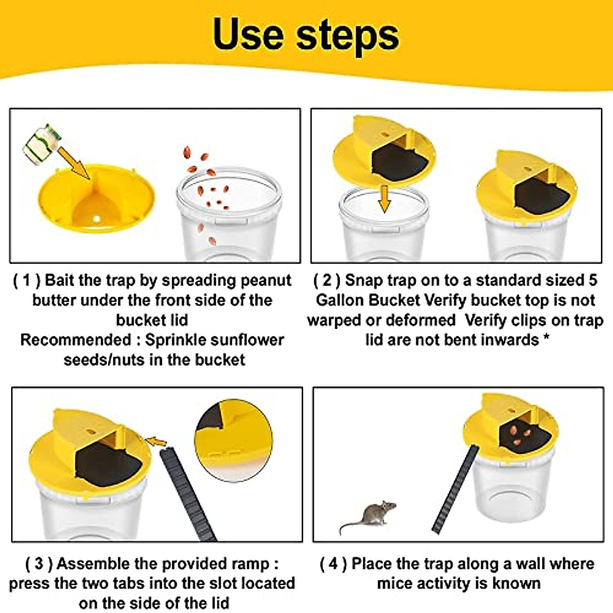 Mouse Trap - Bucket Mouse Trap - Flip and Slide Bucket Lid Mouse Trap - Rat Trap-5 Gallon Mouse Trap Bucket lid-Humane or Lethal-Multi Catch-Auto Reset-Indoor Outdoor-Reusable (3-Pack)