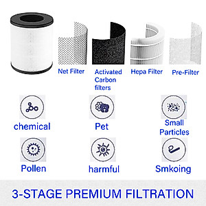 Replacement Filter Compatible with Cool-Living CL-6070A: H13 True Hepa Filter For Tenergy Renair Beaba Tredy TD-1300 Air Purifiers, 3 IN 1 H13 True HEPA Filter With Activated Carbon - 2 Pack