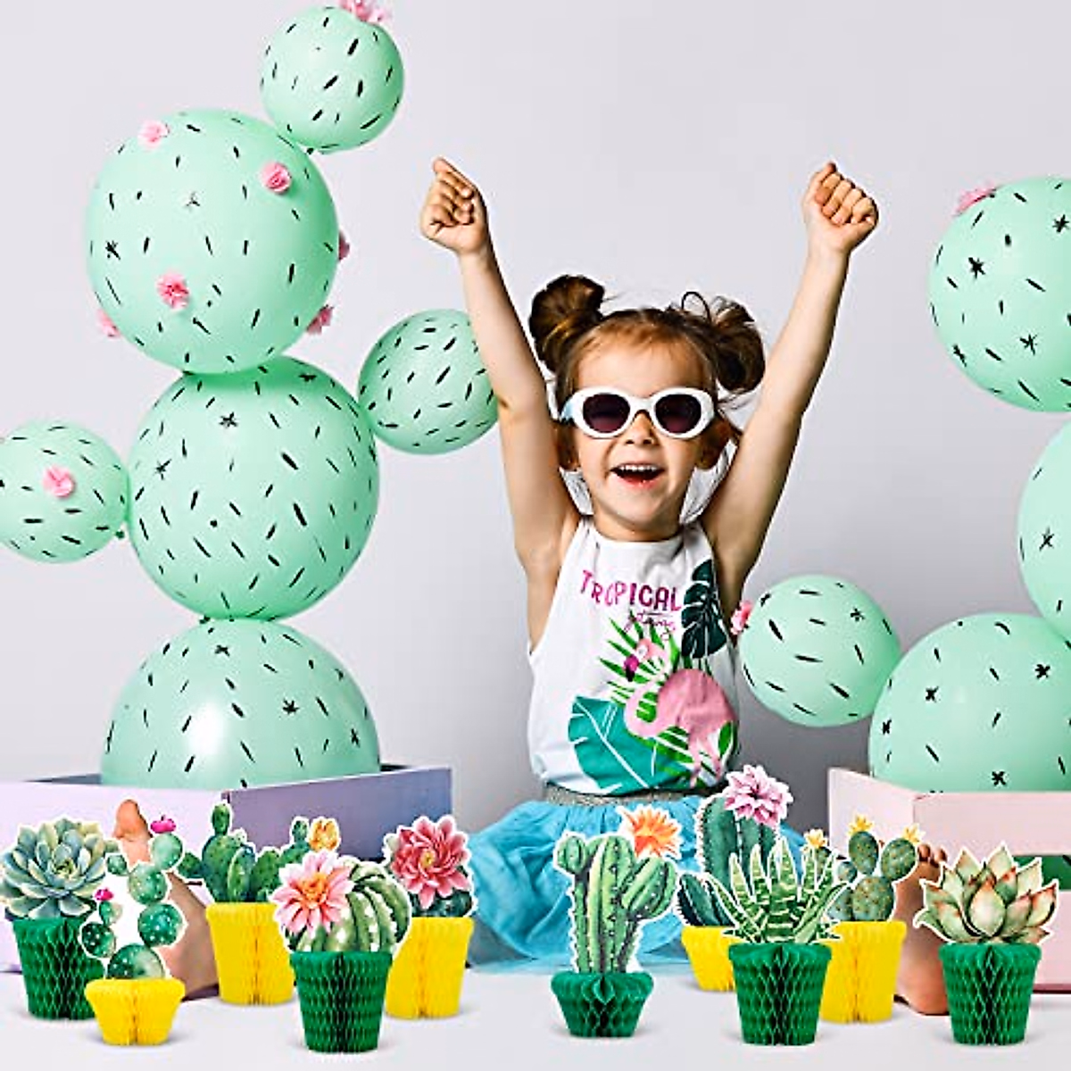 Whaline 10Pcs Cactus Honeycomb Centerpiece Potted Succulent Paper Table Topper Rustic Bloom Theme Summer Party Table Decoration for Birthday Hawaiian Luau Baby Shower Photography
