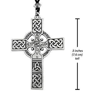 Large Celtic Cross Pendant Necklace - Pewter Irish Jewelry