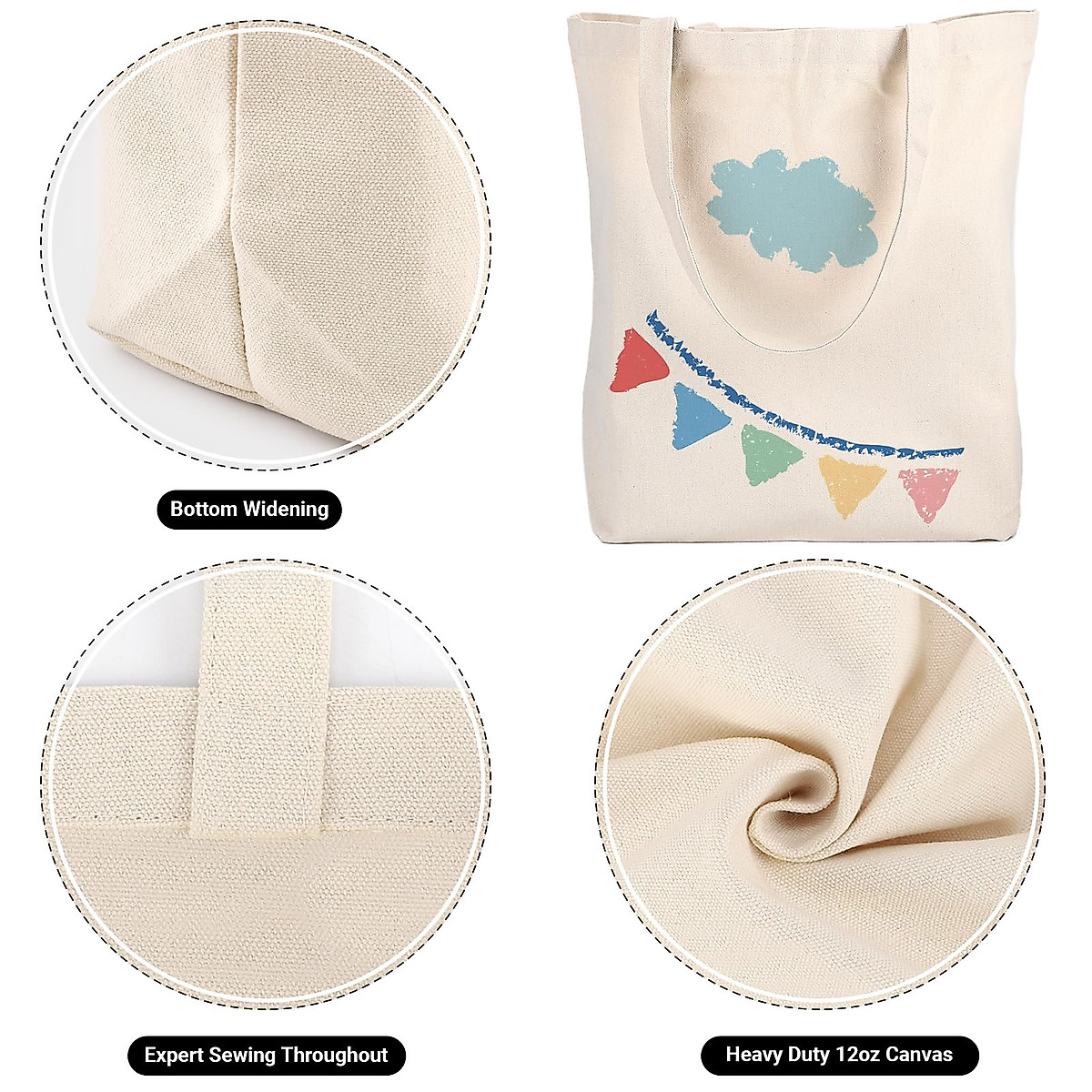 Segarty 6 Packs Large Canvas Tote Bags, 20X15 Inch Reusable Grocery Bags, Heavy Duty Shopping Bags with Bottom Gusset, Natural White Blank Cloth Shoulder Bags Perfect for DIY Crafting Decorating