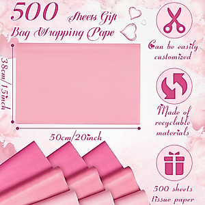 Qilery 500 Sheets Pink Tissue Paper 15 x 20 Inch Packing Paper Sheets Gift Wrapping Paper Crafts Acid Free Tissue Paper Bulk for Holiday, Birthday, Party Decor, Weddings