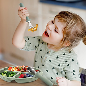 Eascrozn Toddler Utensils, 6 Pack kids Silverware Set with Silicone Handle, 18/8 Stainless Steel Children Safe Forks and Spoons, Dishwasher Safe