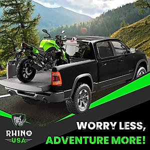 RHINO USA Ratchet Straps Tie Down Kit for ATV, 5,208 Break Strength - includes (4) Heavy Duty Rachet Tiedowns with Padded Handles & Coated Chromoly S Hooks + (4) Soft Loop Tie-Downs,Black