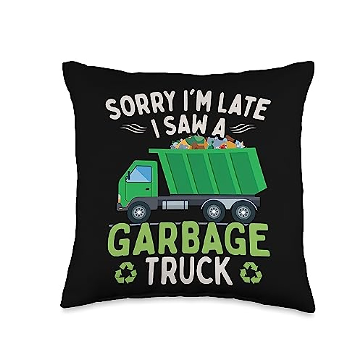 Garbage Truck Recycling Day Trash Waste Separation Saw A Garbage Truck Throw Pillow, 16x16, Multicolor