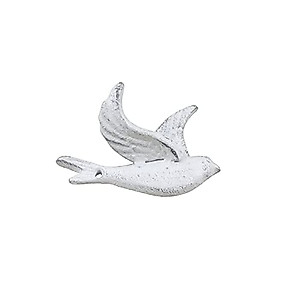 Handcrafted Nautical Decor Whitewashed Cast Iron Flying Bird Decorative Metal Wing Wall Hook 5.5"