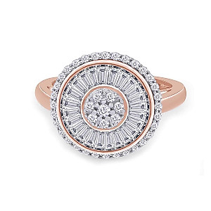 AFFY Round & Baguette Shape White Cubic Zirconia Sun Eternity Cluster Ring in 14K Rose Gold Over Sterling Silver,Ring Size-8.5