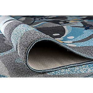 Rugshop Contemporary Gray-Blue Large Floral Non-Slip Area Rug 5' x 7' - Stylish Accent