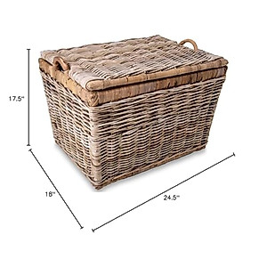 The Basket Lady Lift-Off Lid Wicker Storage Basket, Large, 24.5 in L x 18 in W x 17.5 in H, Serene Grey…