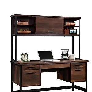 Sauder Briarbrook Engineered Wood and Metal Hutch in Barrel Oak