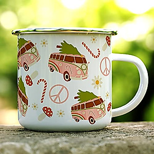 Christmas Bus Retro Holiday Campfire Coffee Mug, Van Life Camper Camping Cup (12oz)
