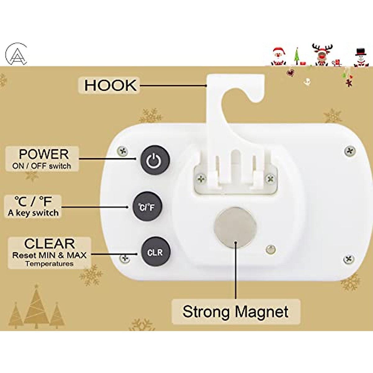AEVETE 2 Pack Waterproof Digital Refrigerator Thermometer Large LCD, Freezer Room Thermometer with Magnetic Back, No Frills Easy to Read