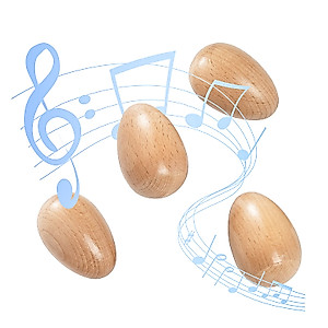 Musfunny Wood Musical Eggs Shakers, 4pcs Egg Maracas Shakers Wooden Hand Percussion Instrument for Musical Education Party Classroom Prizes (Natural Wood)