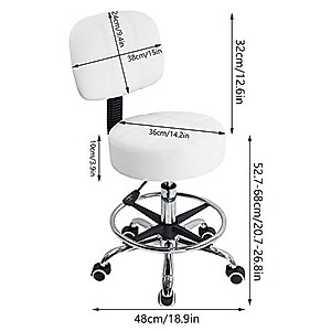 KKTONER Swivel Round Rolling Stool PU Leather with Adjustable Foot Rest Height Adjustable Task Work Drafting Chair with Back(White)