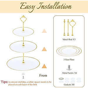 DI QIU REN 8PCS Cake Stand Set, Plastic Cupcake Stands with Gold Rim, Dessert Display Stands Set for Wedding Birthday Party Baby ShowerTea Party