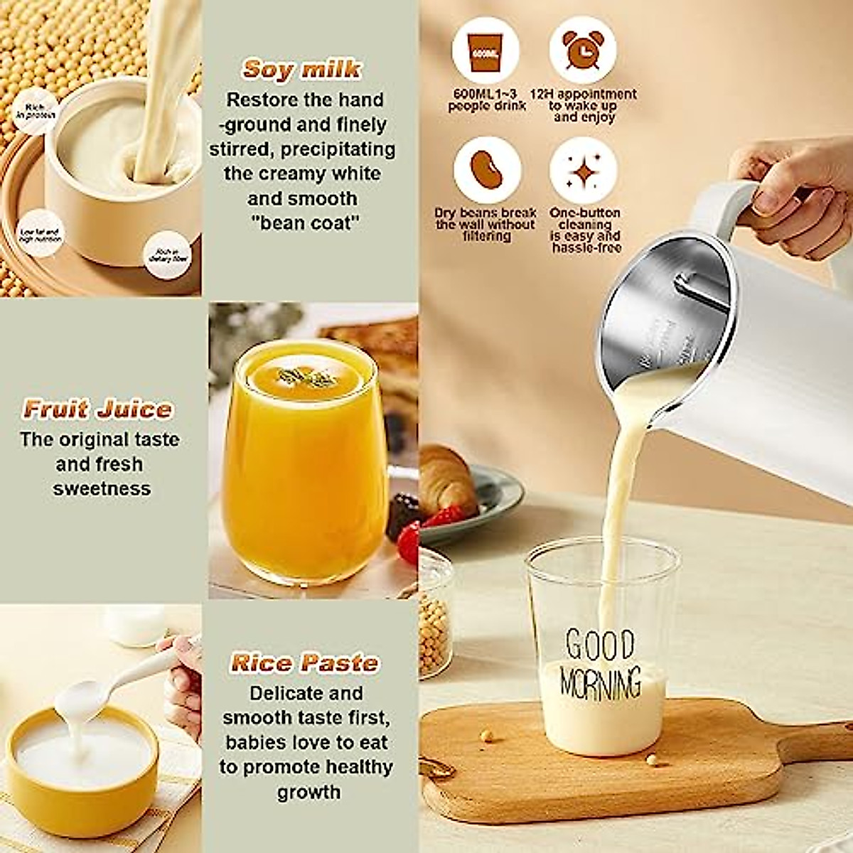 Nut Milk Maker Machine,20 Oz Automatic Cleaning Soy Milk maker with 8 Modes and 10 Leaf Blades,Homemade Almond, Oat, Soy, Etc Grain, Almond Milk Maker Machine with Delay Start Free Filtering and Keep Warm (White)