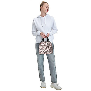 JSHXJBWR Pink Leopard Skin Pattern Portable Lunch Bag For Women Men Pink Insulated Cooler Tote Bag Reusable Lunch Box For Travel/Picnic/Work/Hiking/Office
