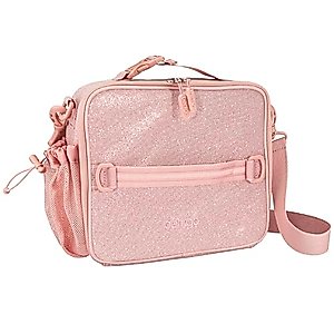 Bentgo® Kids Lunch Bag - Glitter Designed Insulated Lunch Bag for Kids 3+; Holds Lunch Box, Water Bottle & Snacks; Easy to Clean, Water Resistant, & Zip Pockets (Glitter Edition - Petal Pink)