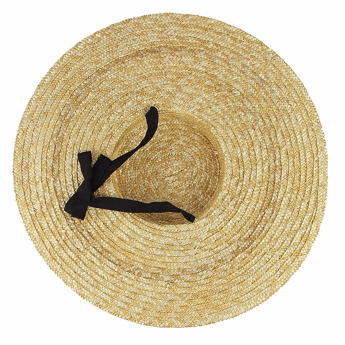 Jelord Women Vintage Wide Brim Boater Straw Hat Flat Top Floppy Derby Sun Hat Beach Straw Hats/Brim:17cm Beige