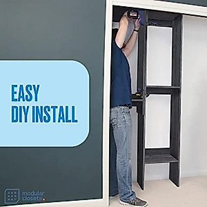 Short Closet Shelves Tower - Modular Closet System With Drawers (2) - Corner Closet System - Closet Organizers And Storage Shelves (Grey, 31.5 inches Wide) Closet Shelving