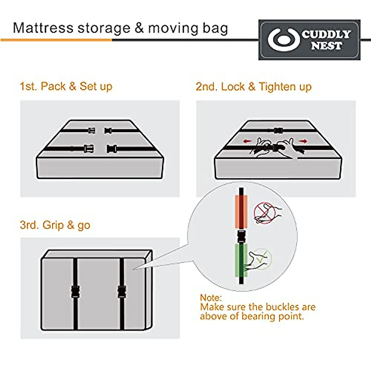 Waterproof Mattress Storage Bag for Moving and Storage - Reusable Heavy Duty Canvas Mattress Bag with Zipper and Lifting & Moving Straps (Gray, Twin)