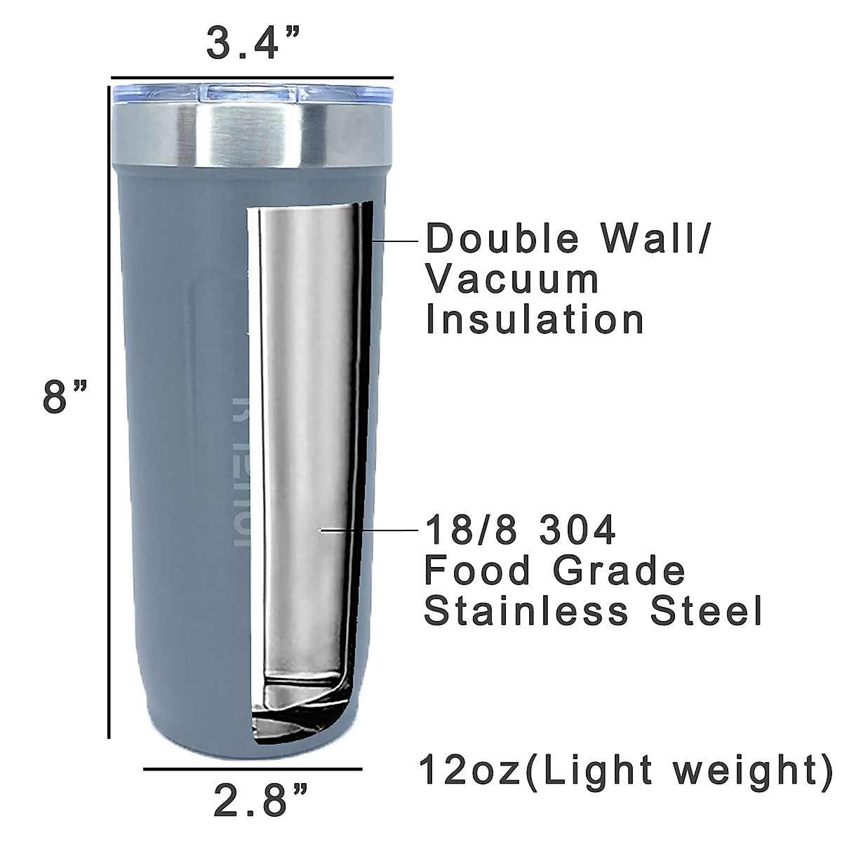 24 Oz Classic Stainless Steel Tumbler with Handle, Lid and Straw, Double Walled Vacuum Insulated Bottle for Hot & Cold Drinks, Leak proof, Travel Thermo Mug Cup, Water Metal Canteen (Gray)