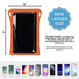 Stash7 Waterproof Phone Pouch w/Long Lanyard | IPX8 Adventure Grade Cellphone Dry Bag Case, Fits iPhone 15 Pro Max,14 Pro Max, 13 Pro Max, XS, XR, Galaxy S21, for Snorkeling, Kayaking, Cruise Orange
